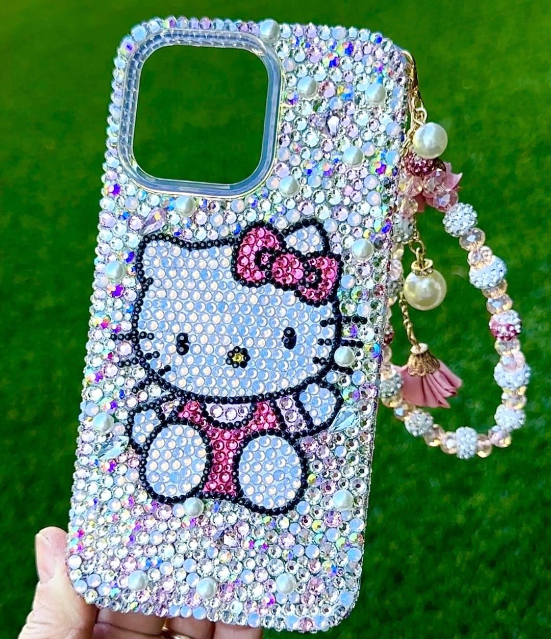 Handmade Blinged Out Glass Kitty Cat Rhinestones Cell Phone Case Bling ...