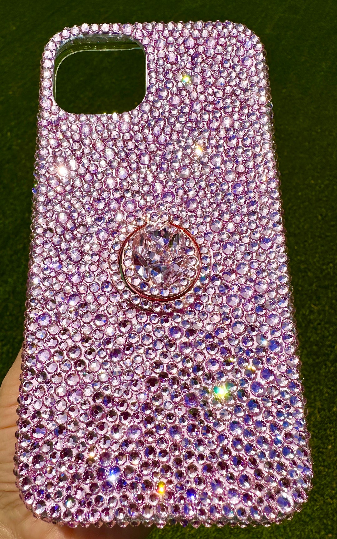 Handmade Blinged Out Pink Glass Rhinestones With Phone Grip Stand Cell ...