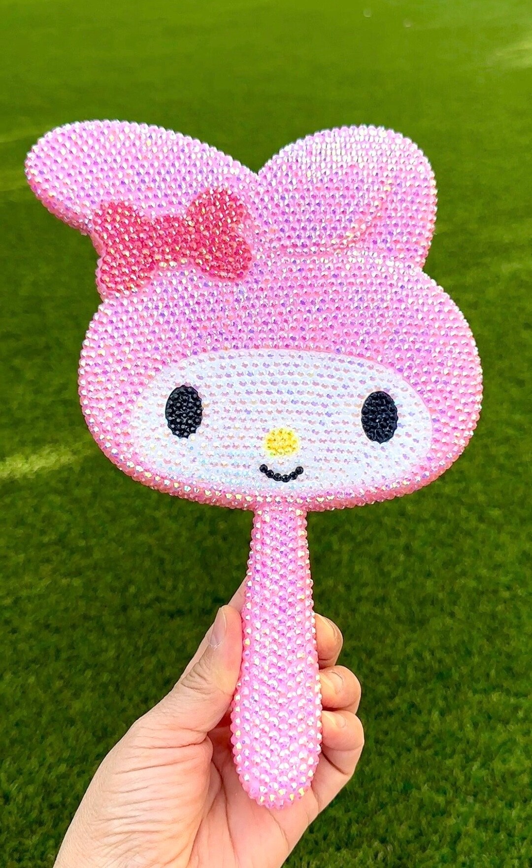 Cute Fully Blinged Out AB Jelly Rhinestones Kawaii Bunny Make up Mirror ...