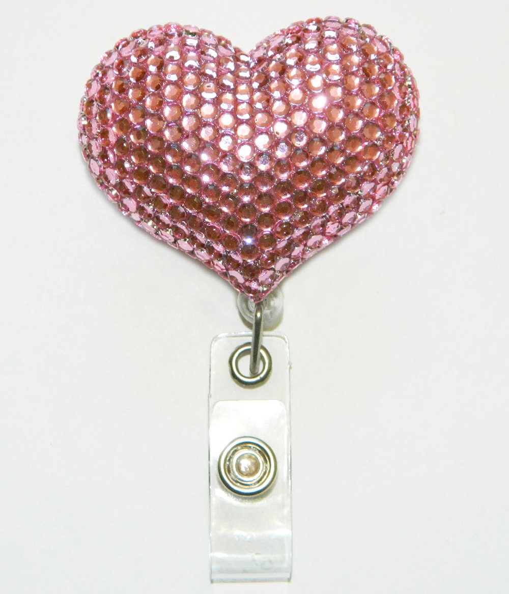 Full Bling Pink Heart Rhinestones Retractable ID Badge Reel - Etsy