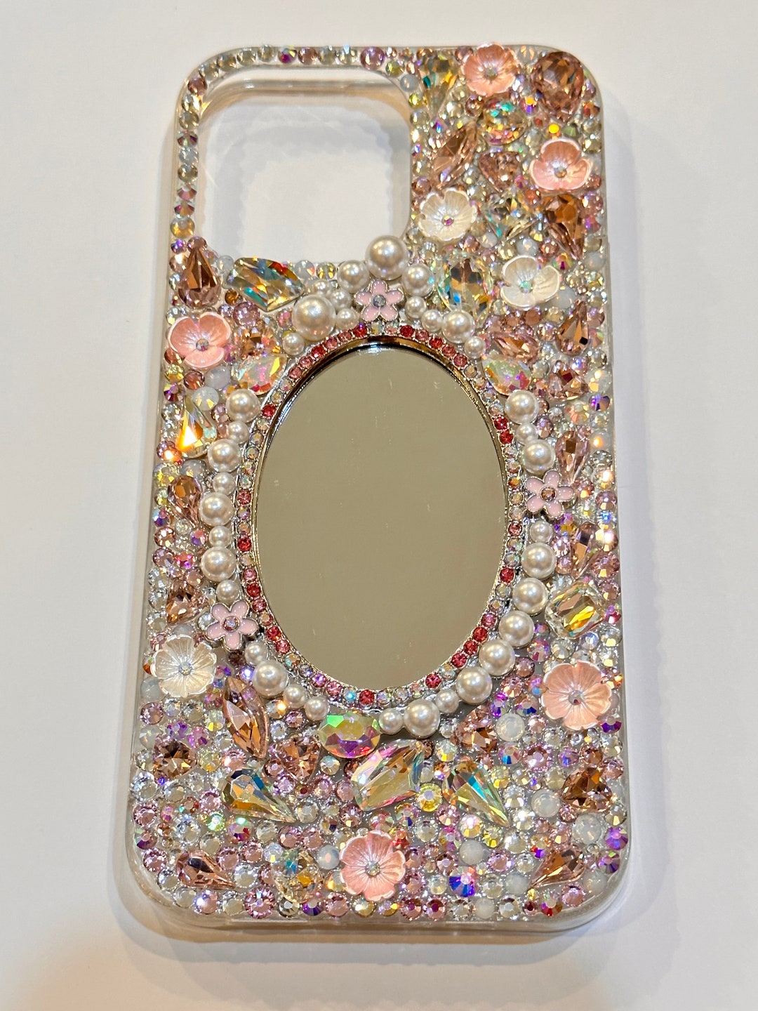 Blinged Out Glass Rhinestones Cell Phone Case With Make up Mirror ...
