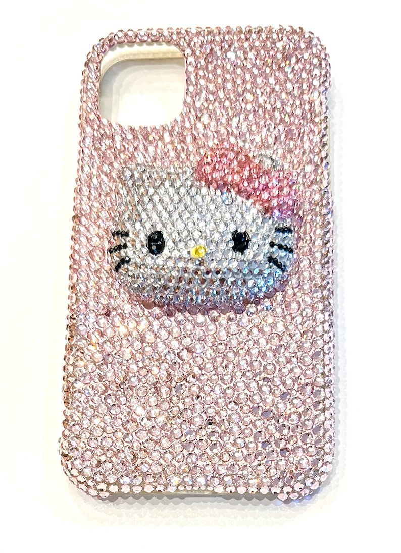 Handmade Blinged Out Glass Rhinestones Pink Bow Kitty Cell Phone Case ...