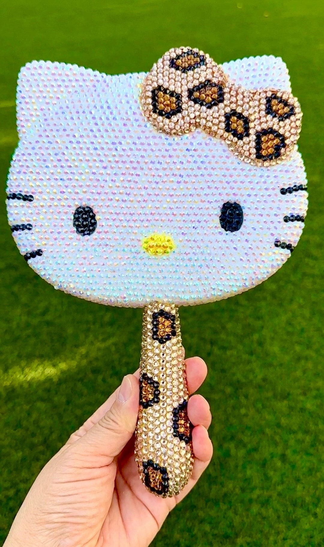 Cute Fully Blinged Out AB Jelly Rhinestones Kawaii Leopard Print Kitty ...