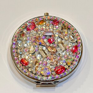Blinged Out Glass Rhinestones Flower Travel Compact Makeup Mirror ...