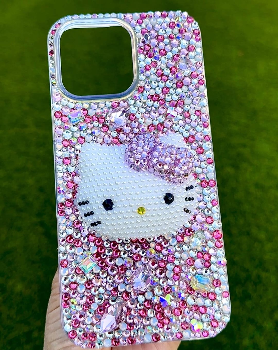 Handmade Blinged Out Kitty Cat With Glads Rhinestones Cell Phone Case ...