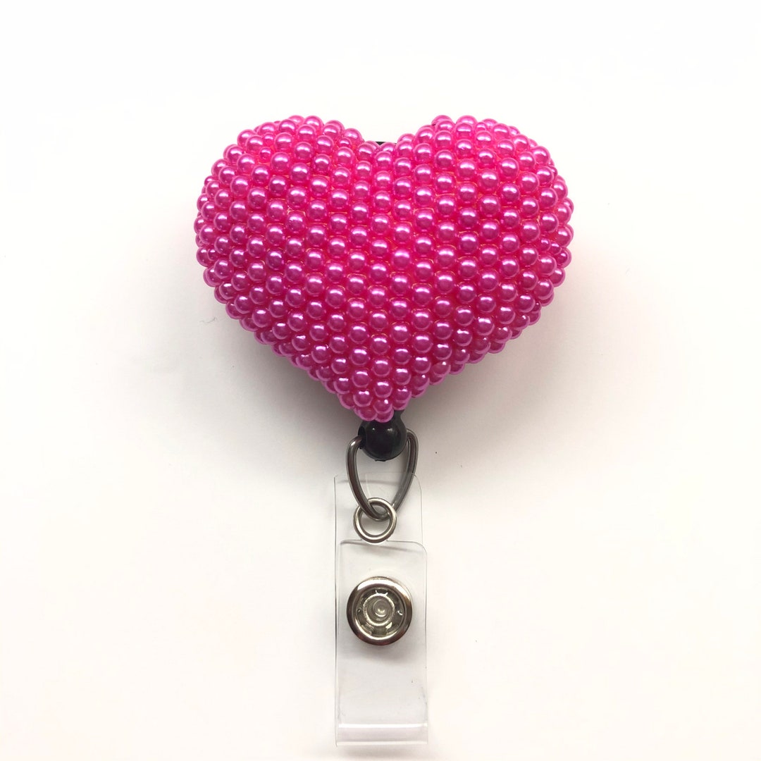 Full Pearl / Fuchsia Cutie Heart Kitty Retractable ID Badge Reel ...