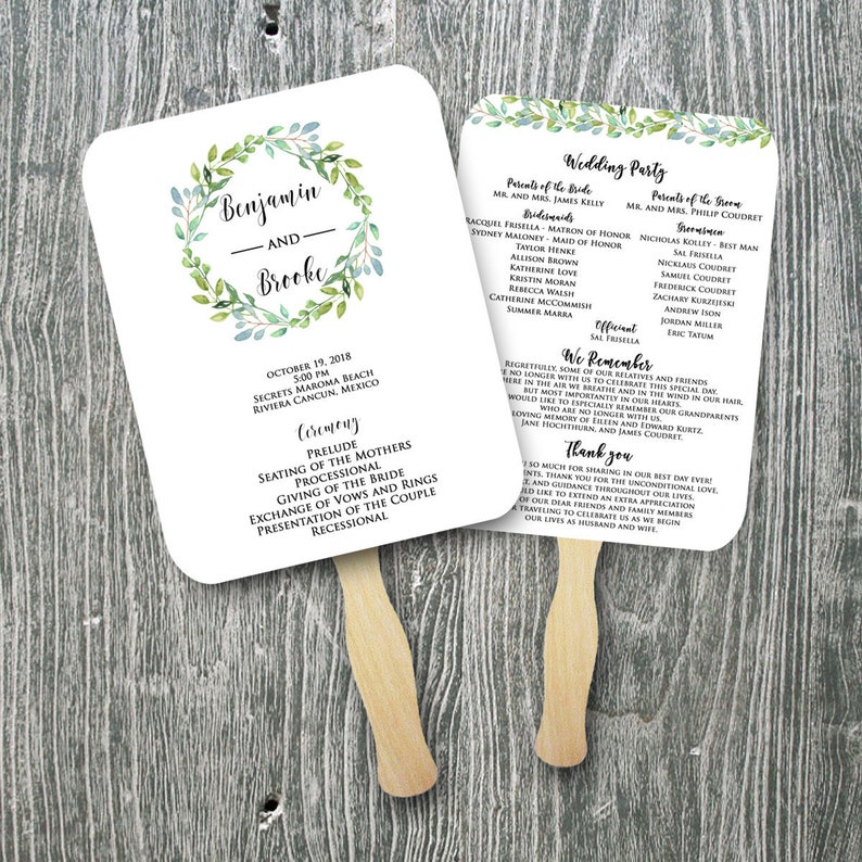 Wedding Fans Wedding Fan Wedding Program Green Wreath - Etsy