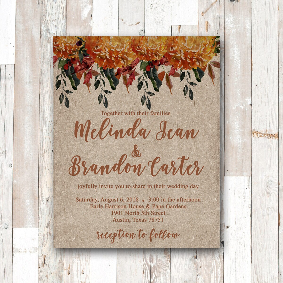 Rustic Fall Wedding Invitation Wedding Invites Kraft Wedding | Etsy