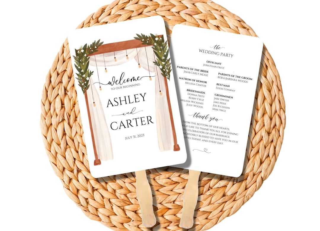 Wedding Arch Fans, Wedding Program Fans for Guests, Wedding Favor Fan, Ceremony Program. Simple ...
