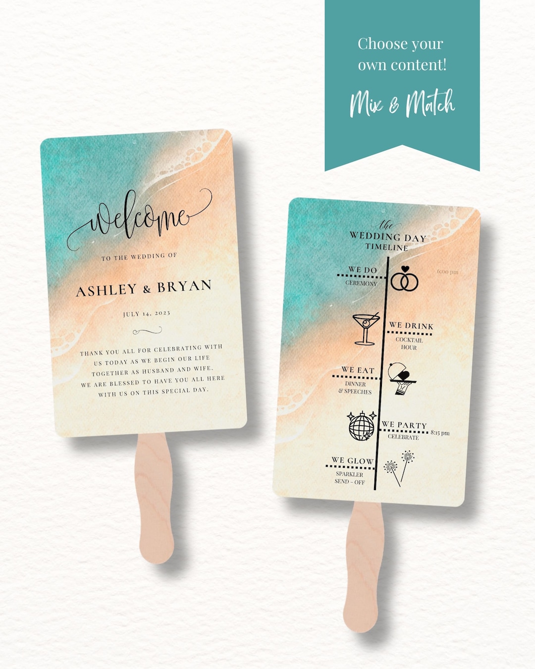 Beach Wedding Fans, Wedding Program Fans for Guests, Choose Your Own ...