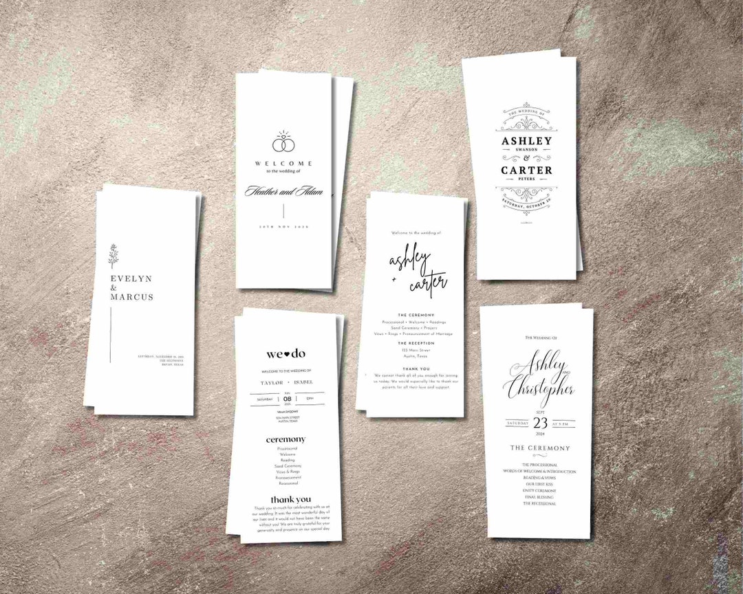 Printed Wedding Program, Editable Program Cards, Ceremony Program ...