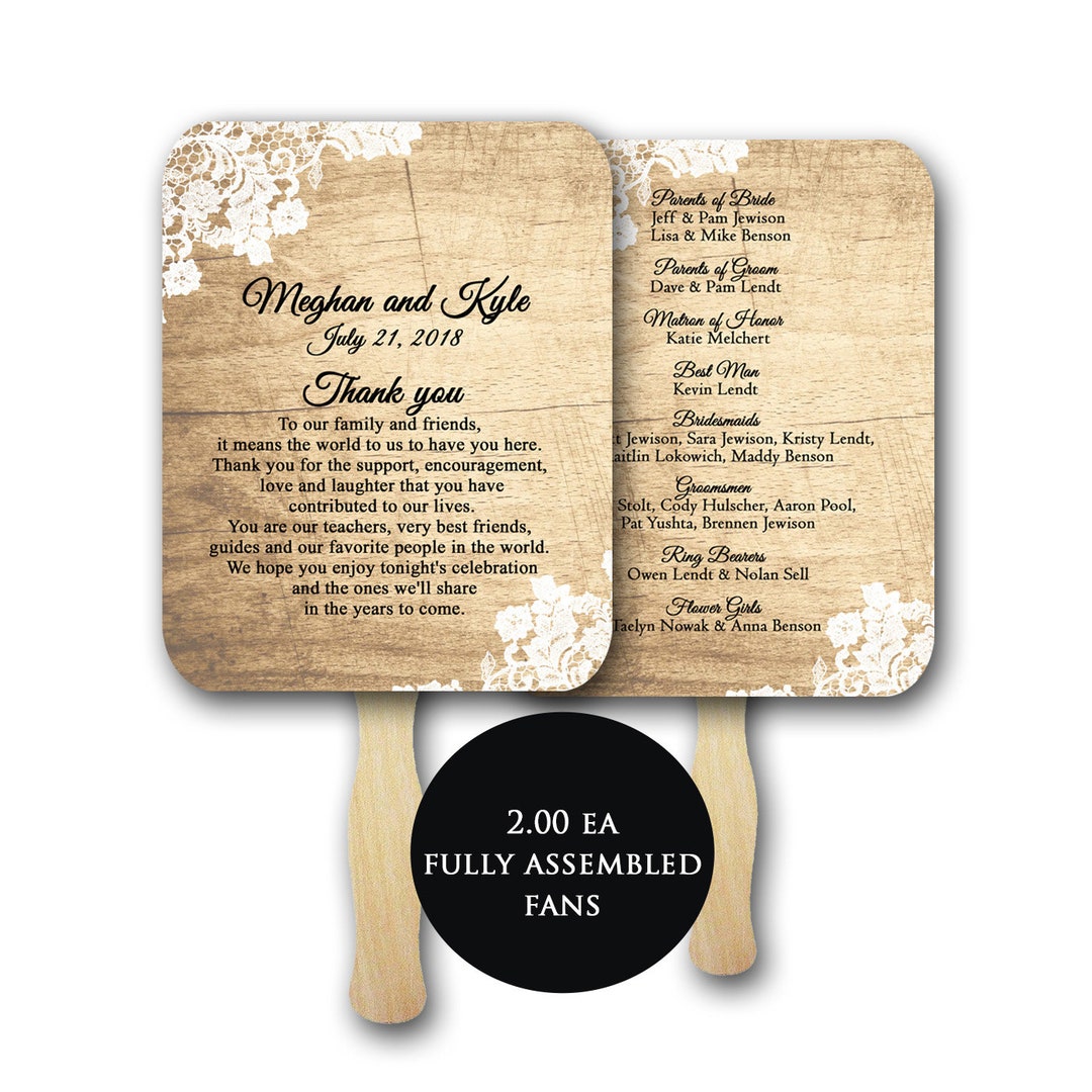 Rustic Program Fan, Wood and Lace, Wedding Fans, Wedding Hand Fans ...