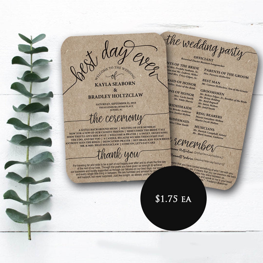 Best Day Ever Wedding Programs, Ceremony Program, Order of Ceremony ...