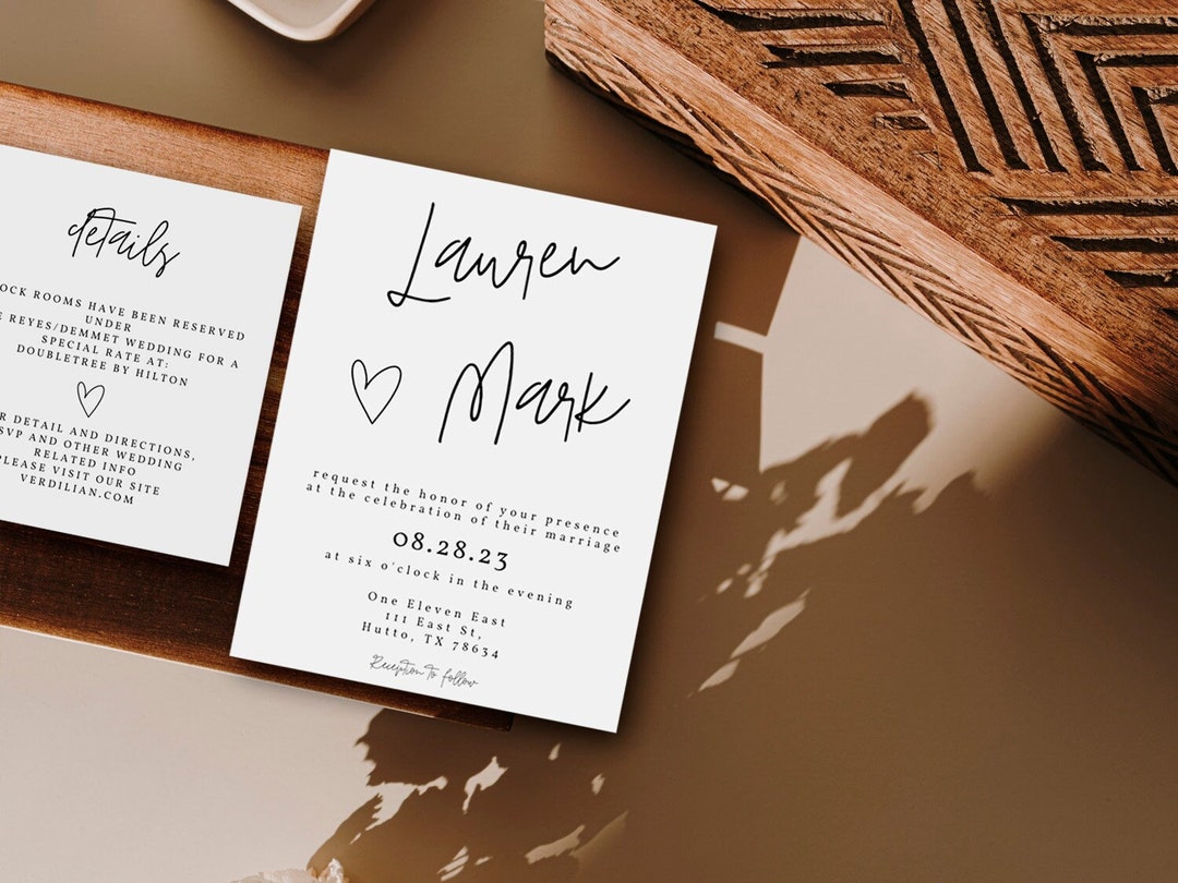 Modern Minimalist Wedding Invitation, Simple Wedding Invitation Set ...