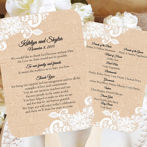 Burlap and Lace Wedding Program - Etsy