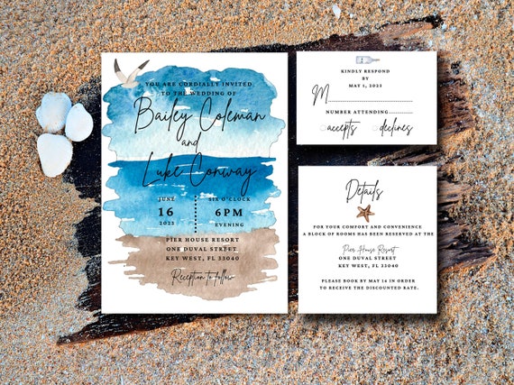 Etsy Beach Wedding Invitation Kit
