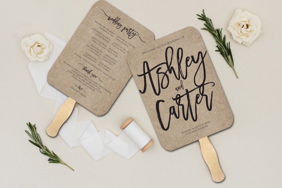 Wedding Program Fans Printed/assembled With FREE Shipping - Kraft Paper ...