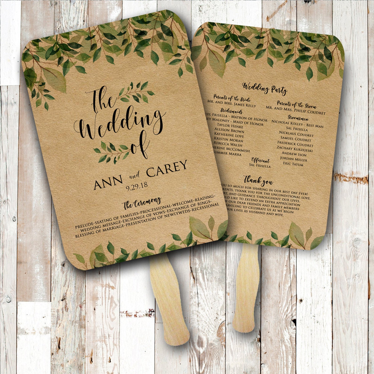 Wedding Program Fan Wedding Fan Wedding Fan Program Rustic - Etsy
