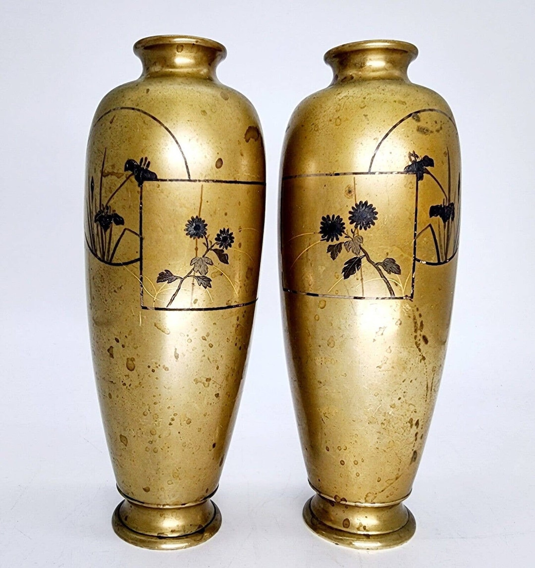Antique Noboru Nogawa 能川登 Japanese Bronze Shakudo Vase Meiji Period ...