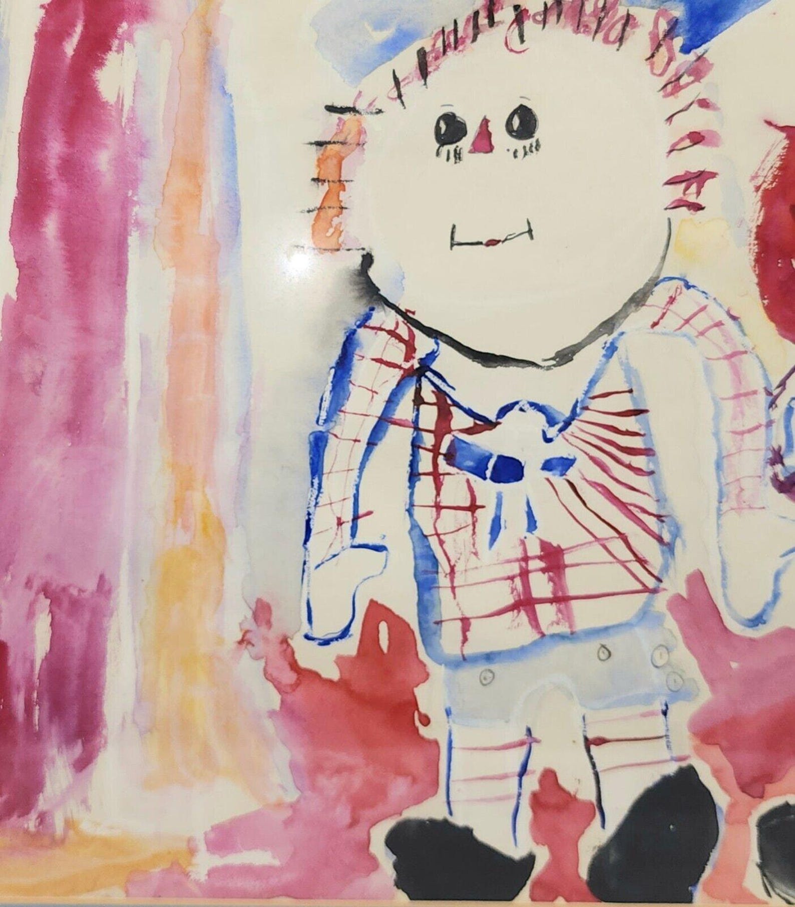 Vintage Raggedy Ann & Andy Original Watercolor Painting by Child Artist ...