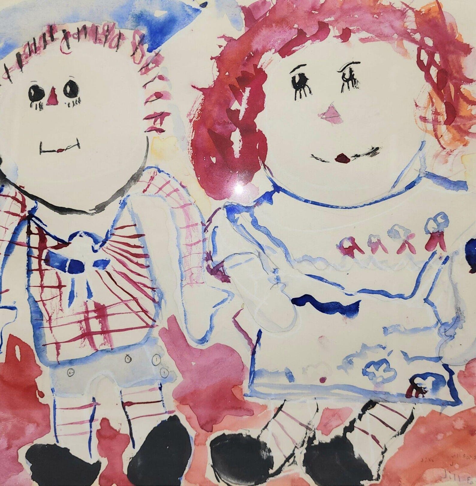 Vintage Raggedy Ann & Andy Original Watercolor Painting by Child Artist ...