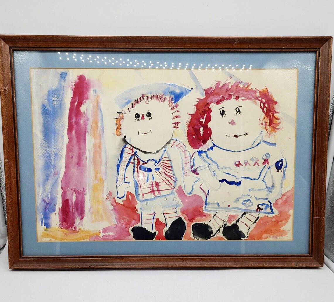 Vintage Raggedy Ann & Andy Original Watercolor Painting by Child Artist ...