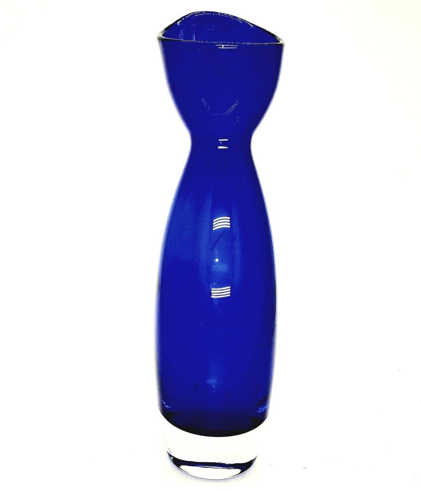 Littala Scandinavian Cobalt Blue Art Glass Vase Finland Nordic Sommerso ...