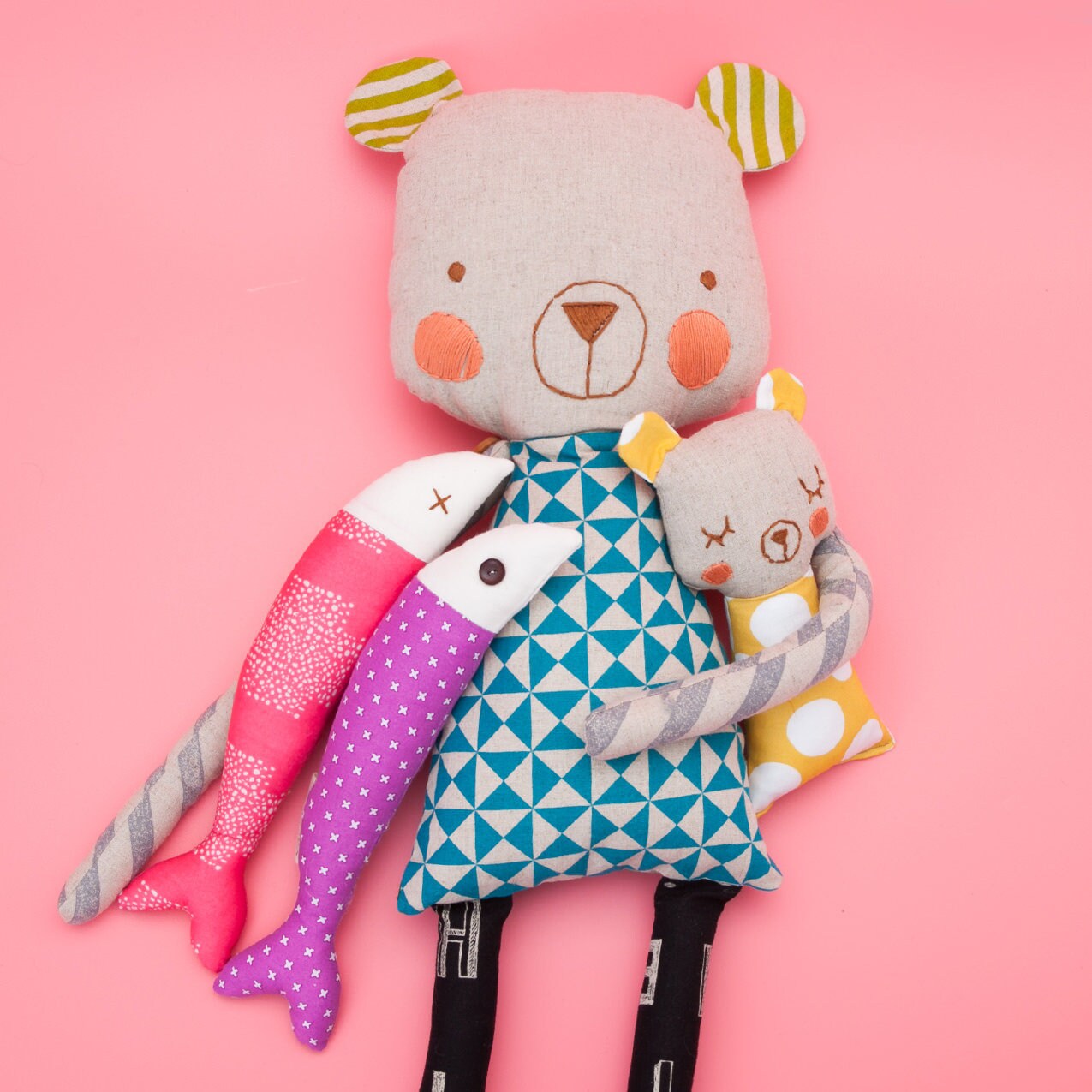 15% off - Cuddly Bear , Kitty Cat & Fish Dolls PDF Sewing Pattern Combo ...