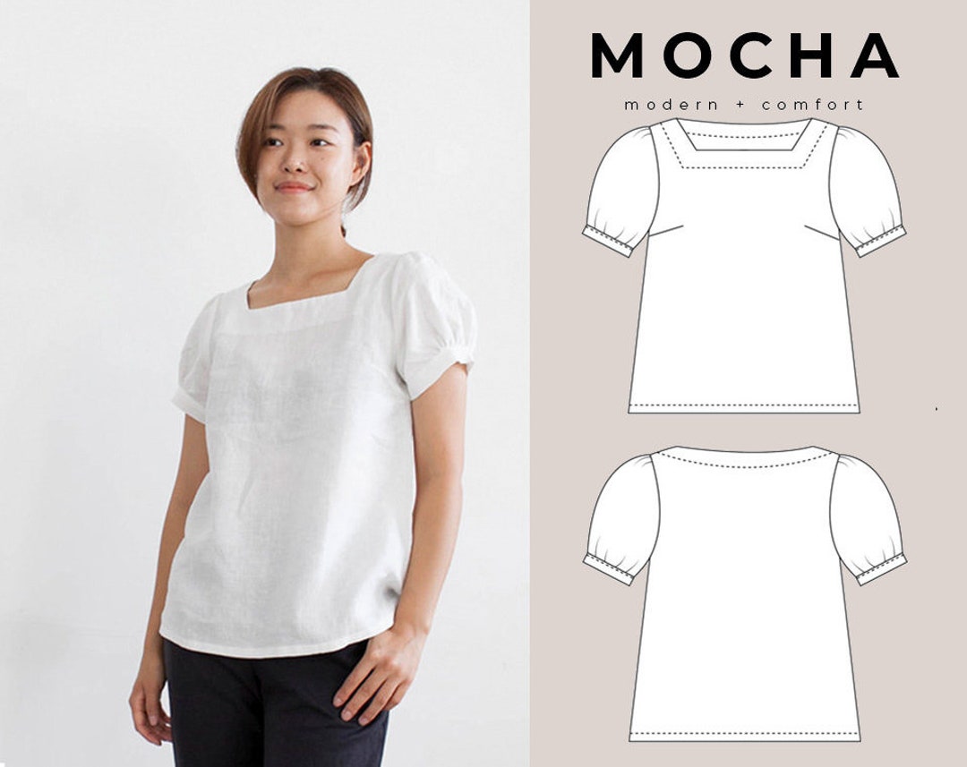 Oliwia Square Neck Blouse PDF Sewing Pattern 4 Kinds of Papera4, US ...