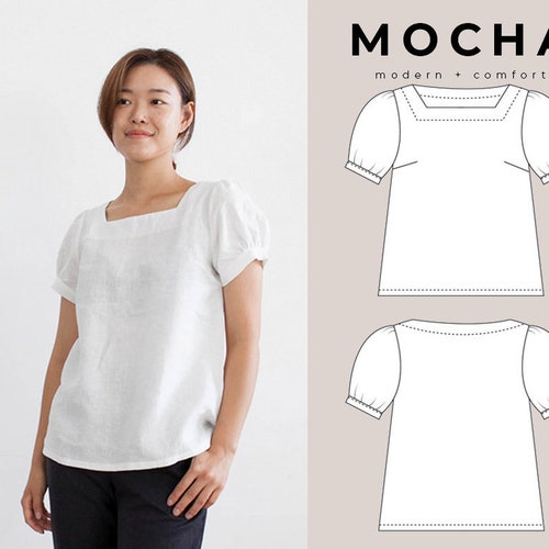 Oliwia Square Neck Blouse PDF Sewing Pattern 4 Kinds of - Etsy