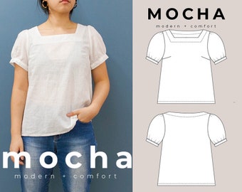 Oliwia Square Neck Blouse PDF Sewing Pattern 4 Kinds of | Etsy Canada