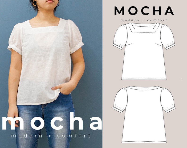 Oliwia Square Neck Blouse PDF Sewing Pattern 4 Kinds of | Etsy