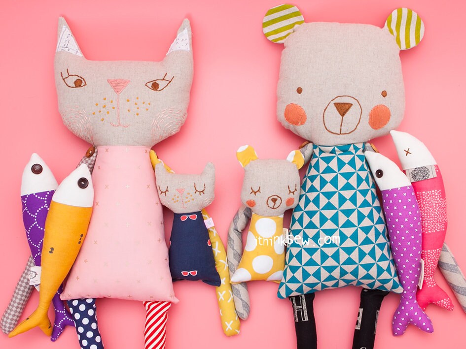 15% off - Cuddly Bear , Kitty Cat & Fish Dolls PDF Sewing Pattern Combo ...