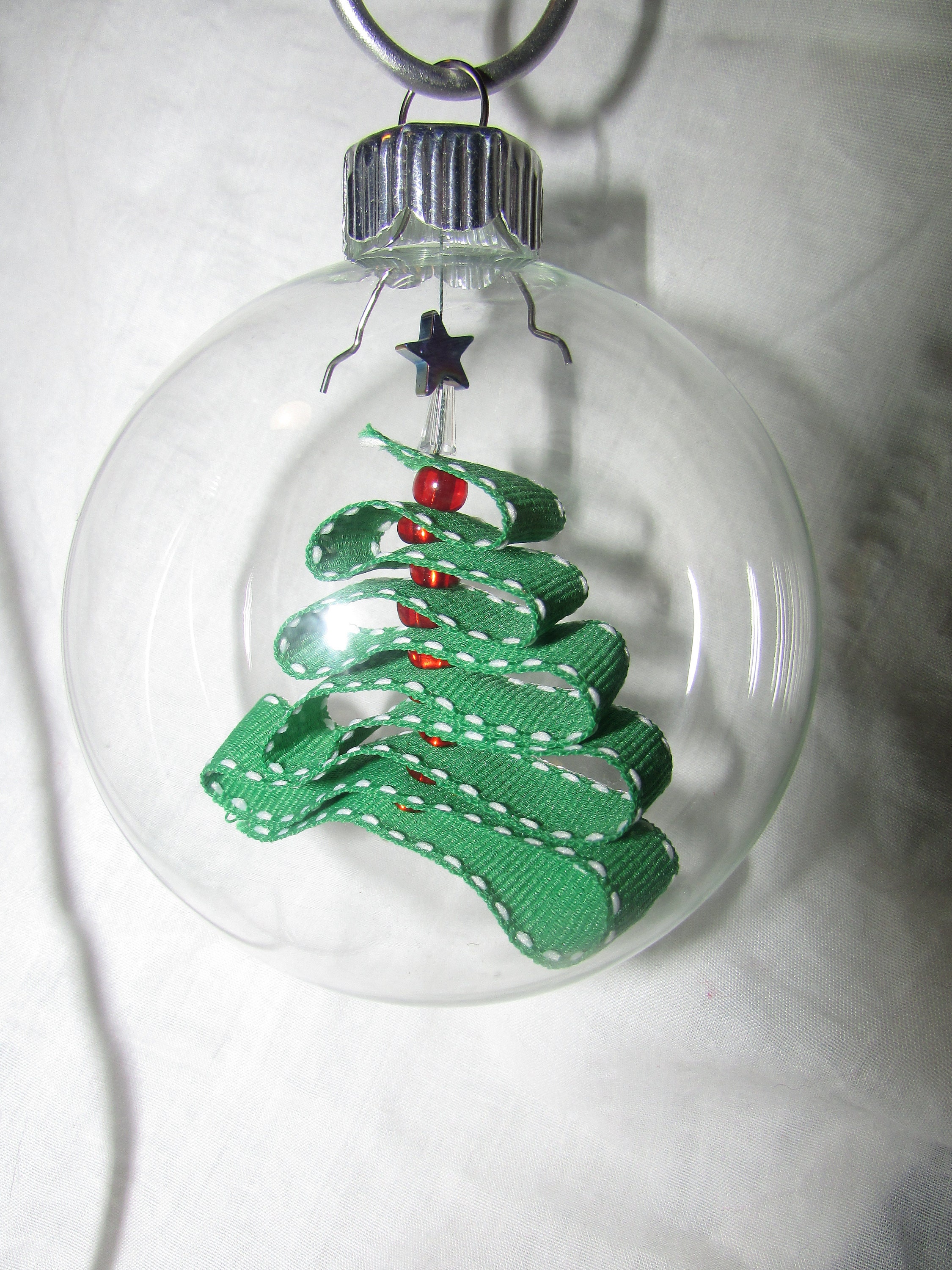 Green Ribbon Tree Hanging in Glass Ornament - Etsy