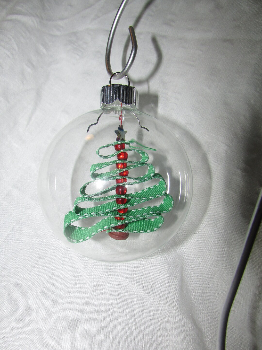 Green Ribbon Tree Hanging in Glass Ornament - Etsy
