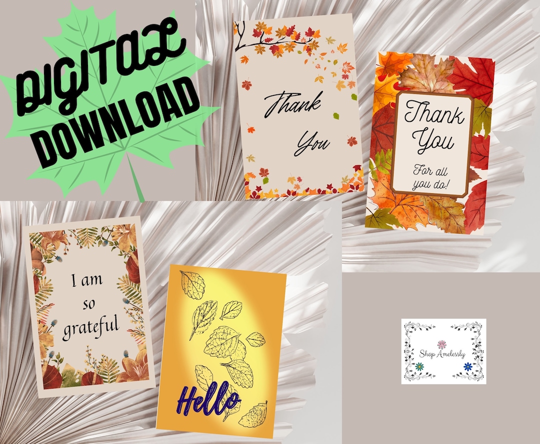 Printable Set of Thank You Cards, Digital Downloads for 4 X 6 Inch ...