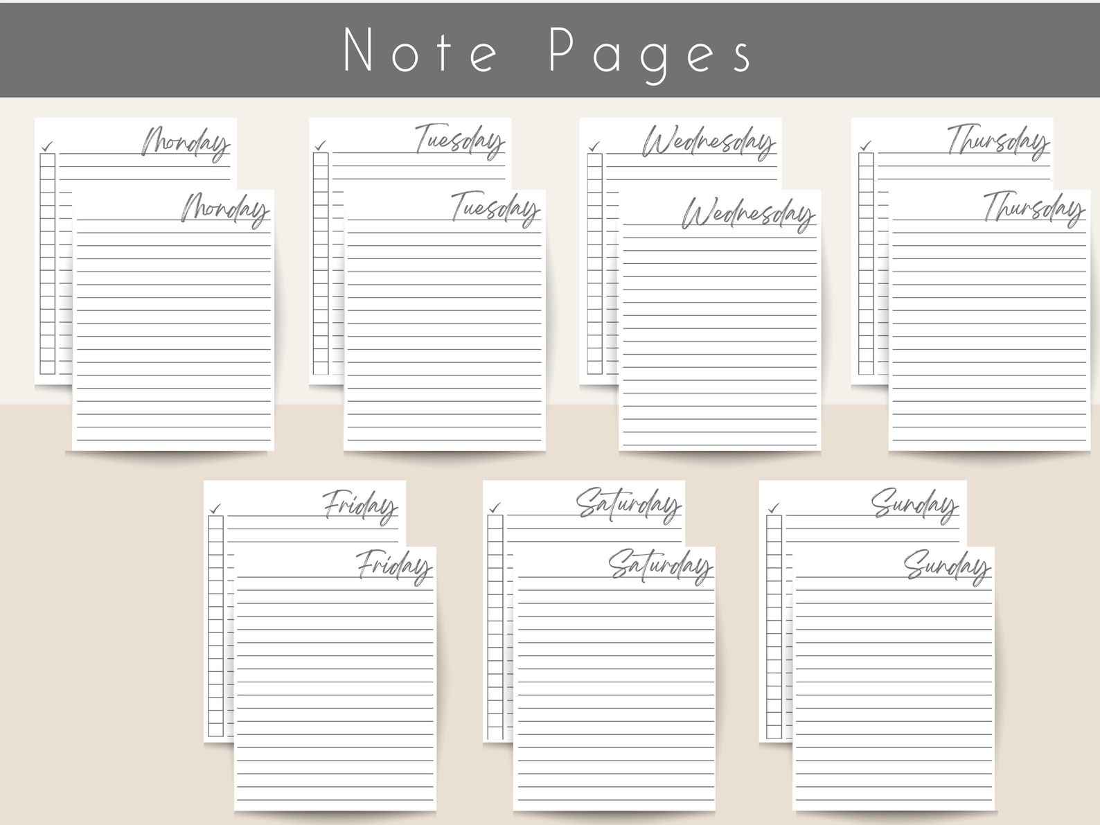 Simple Weekly Note Pages to Do Checklist Daily PDF File - Etsy
