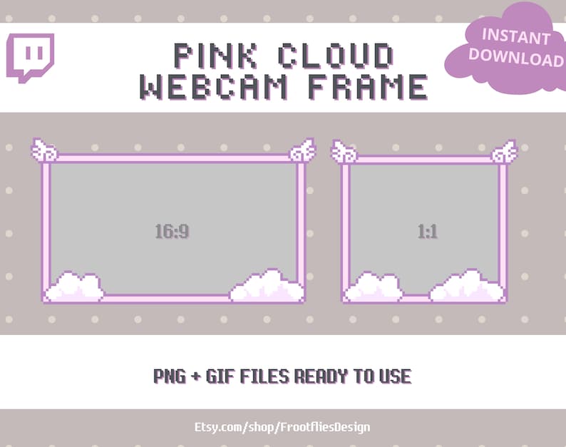 ANIMATED Twitch Kawaii Pixel Art Webcam Frame | Custom Gaming Clouds ...