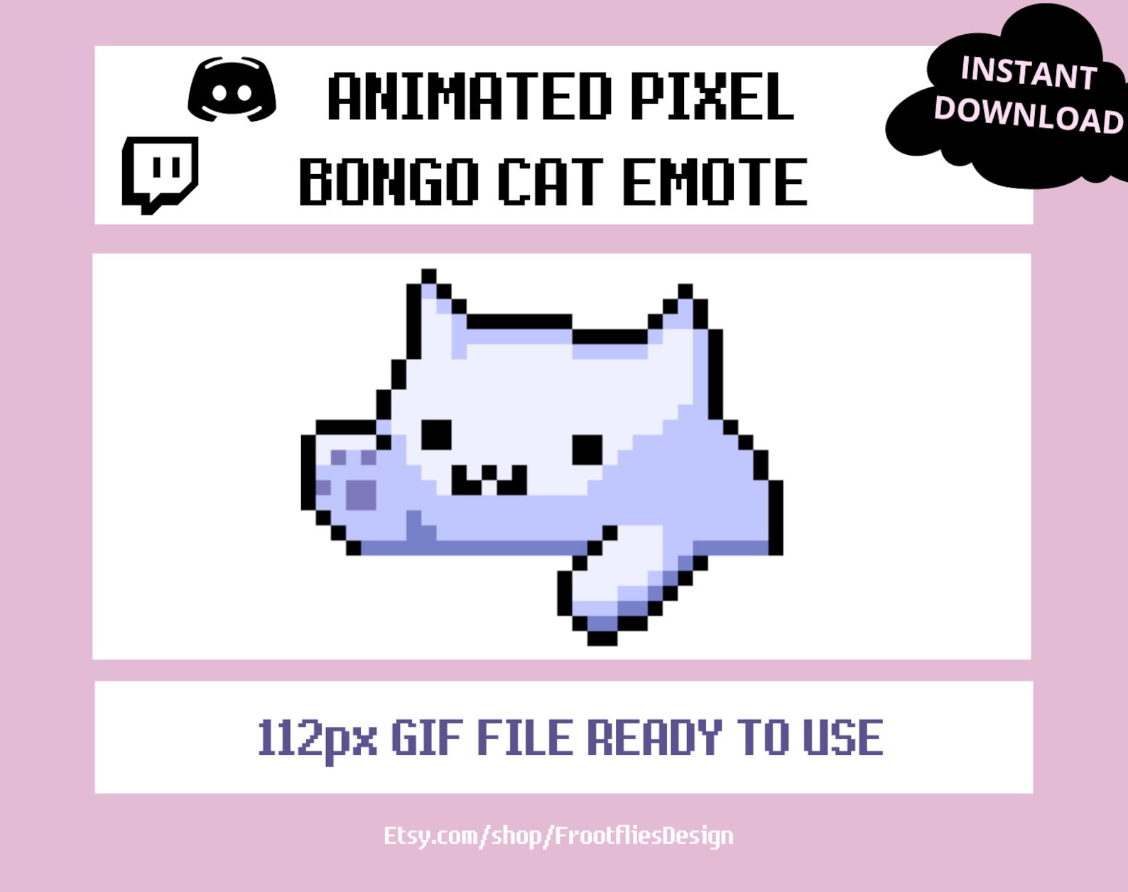 ANIMATED Bongo Cat White Kitty Kawaii Twitch + Discord Lofi Pixel Art ...