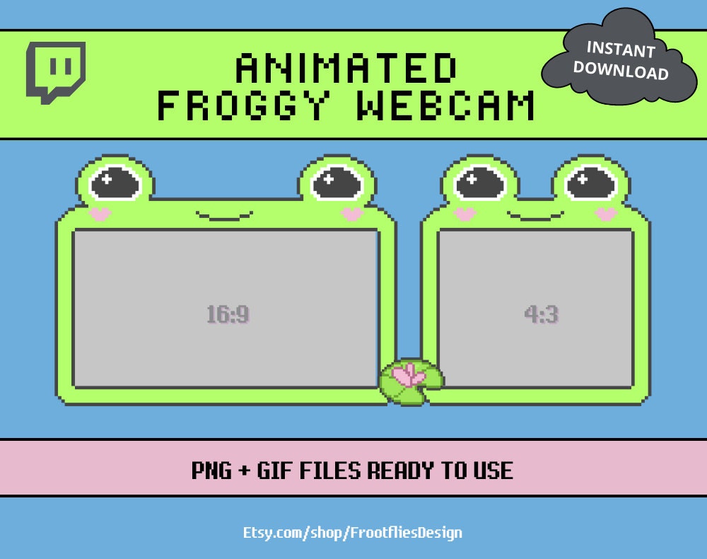 ANIMATED Twitch Frog Kawaii Froggy Pixel Art Webcam Frame Custom Gaming ...