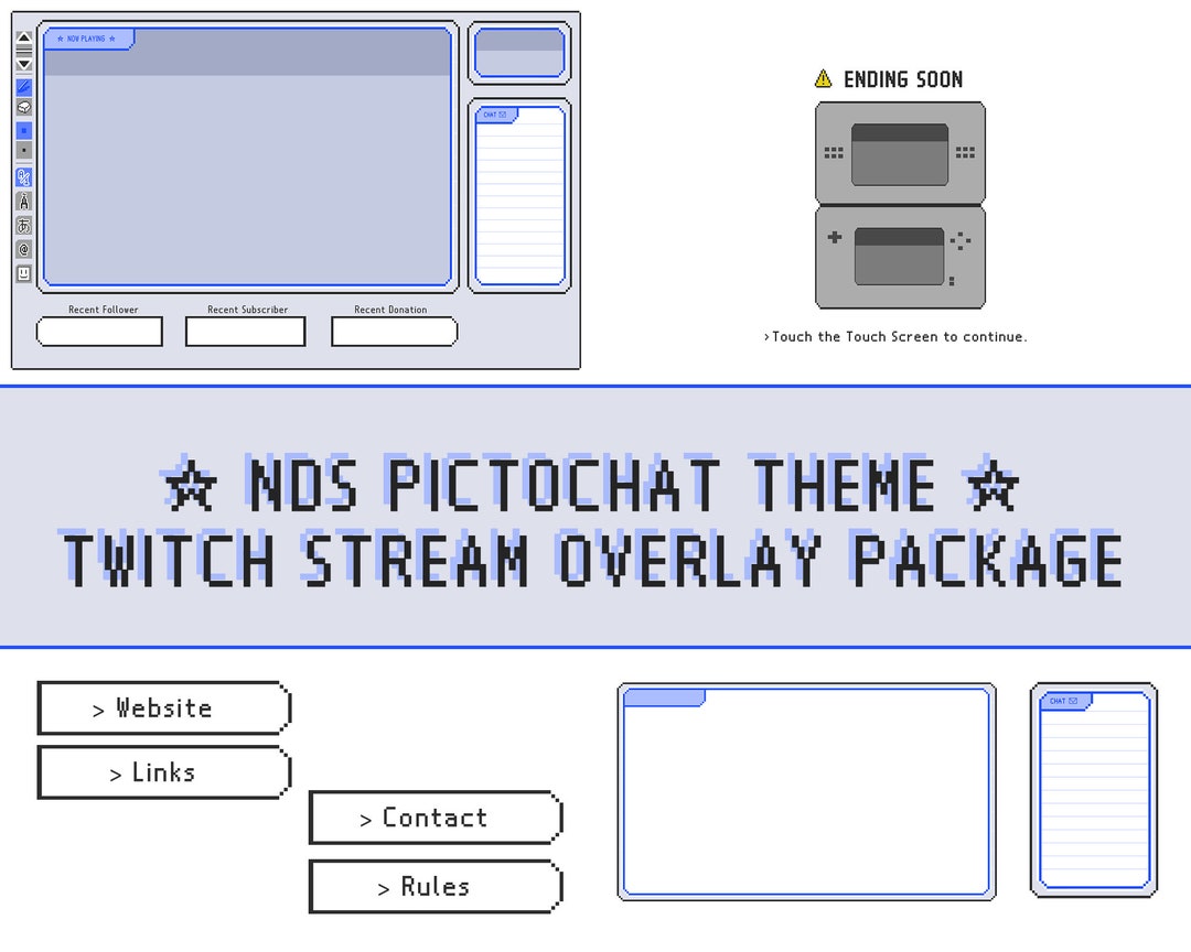 Twitch Stream Overlay Package | Retro DS Gaming Consol Pictochat Theme ...