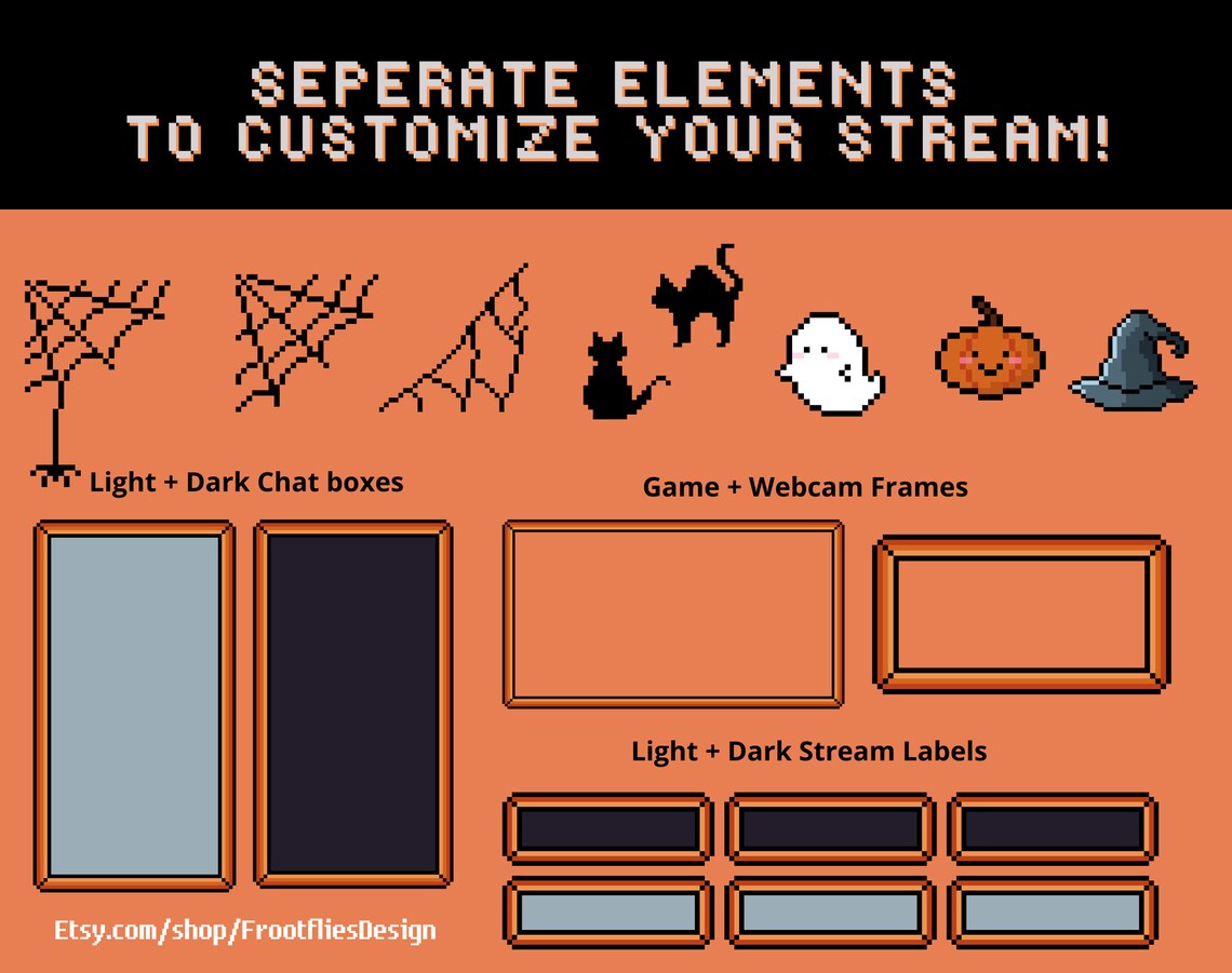 Witch Halloween Theme Twitch Assets + Webcam Frame Pack | Custom Black ...