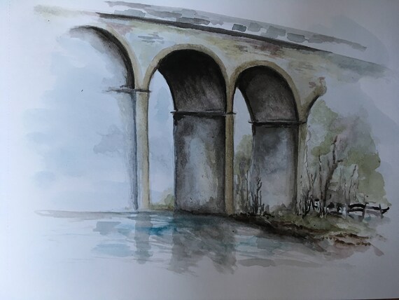 Yorkshire Viaduct painting watercolou fine art original | Etsy