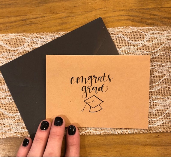 Congrats Grad Card Handwritten Handmade Custom Lettering | Etsy