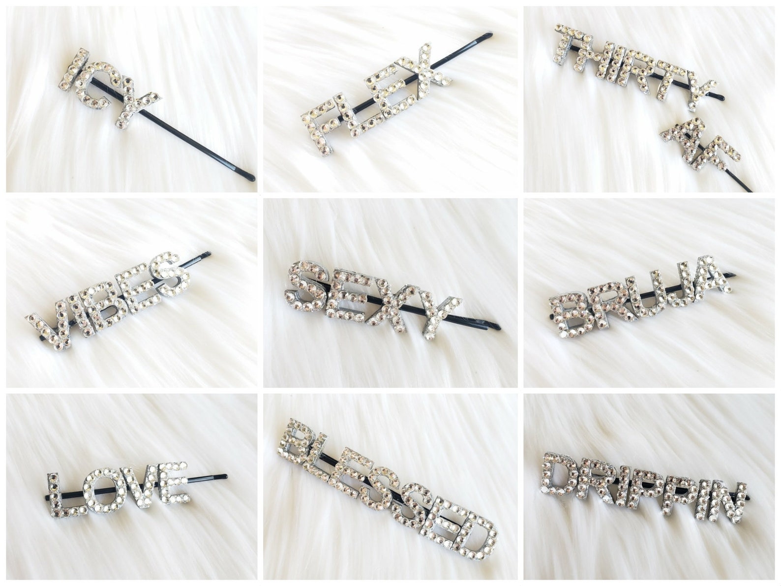 Custom Crystal Word Hair Pin, Handmade Silver Barrette - Etsy