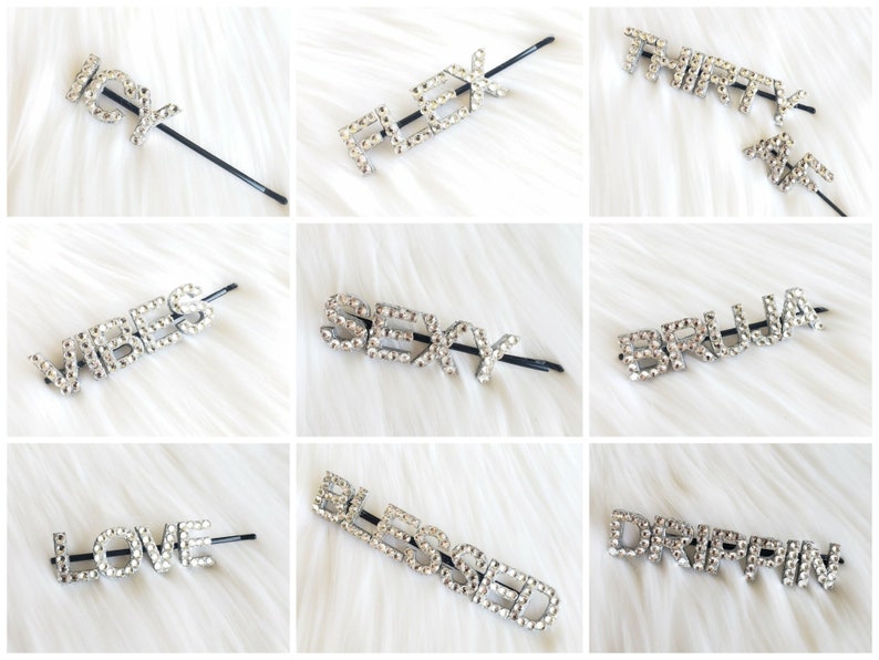 Custom Crystal Word Hair Pin, Handmade Silver Barrette - Etsy