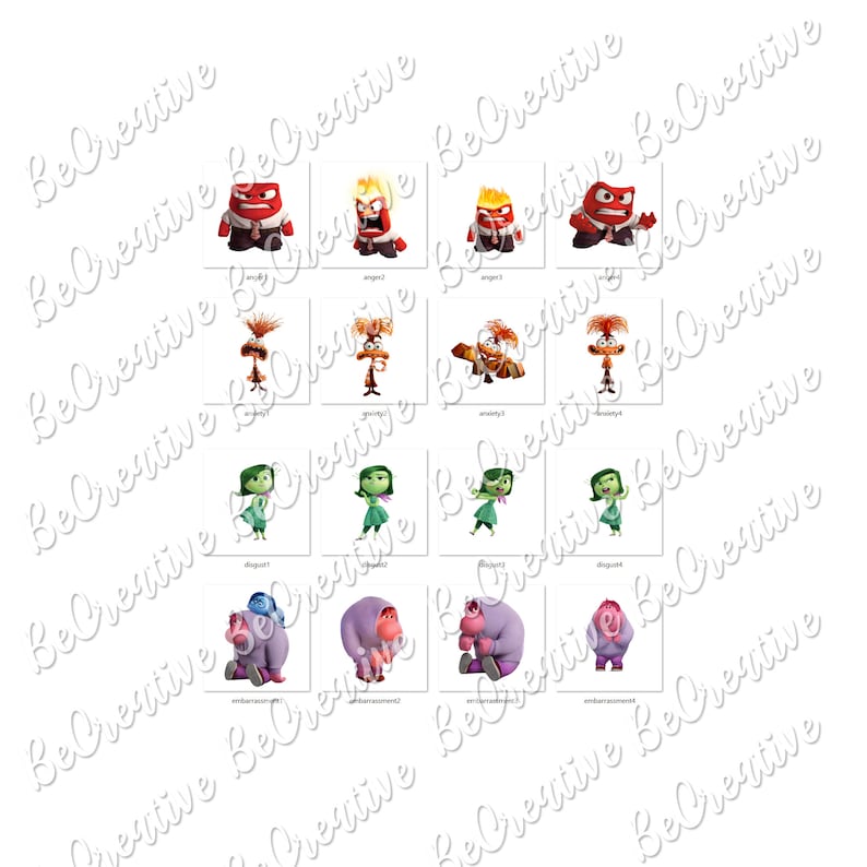 Inside Out 2 PNG Character Clipart: 36 Poses, Transparent Background ...