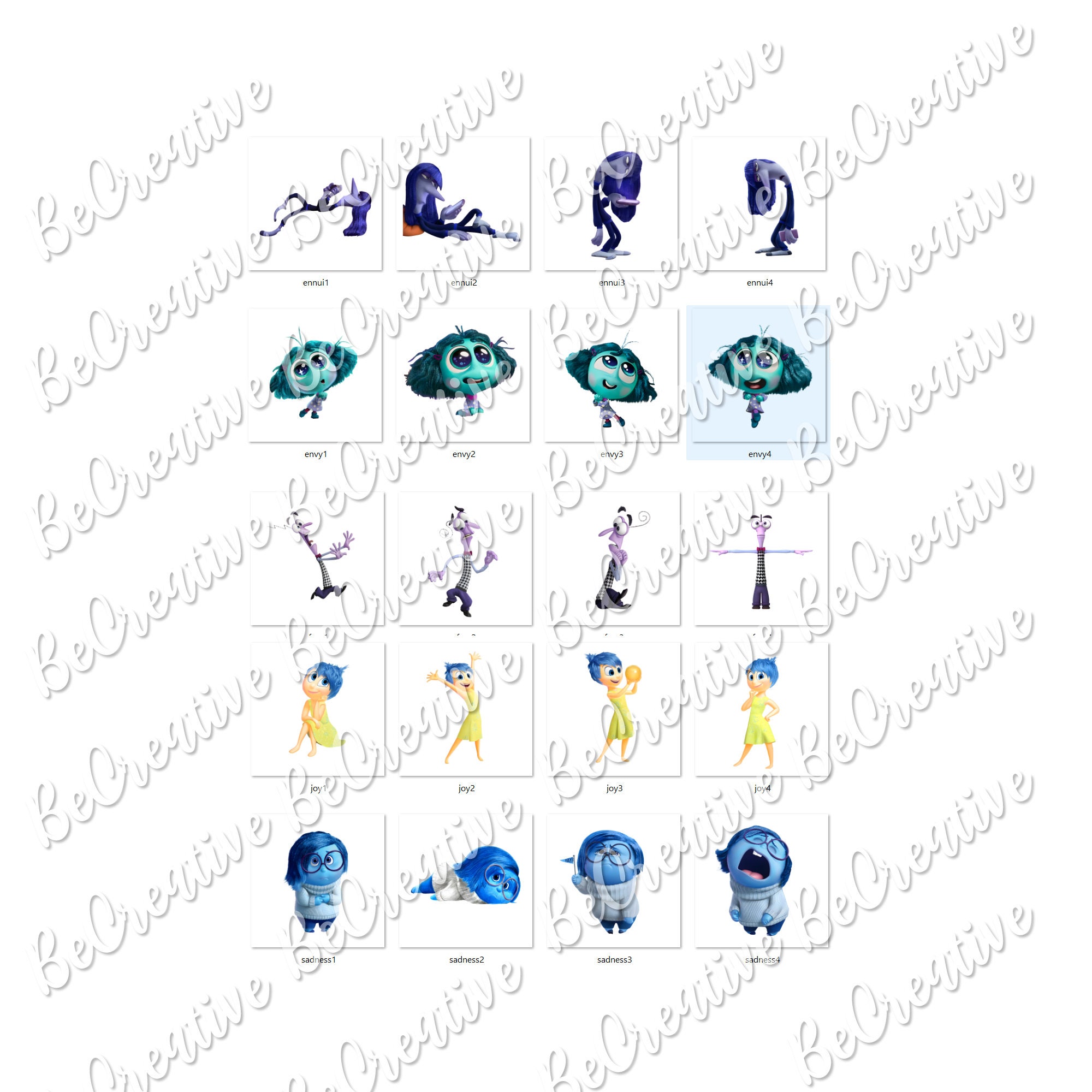 Inside Out 2 PNG Character Clipart: 36 Poses, Transparent Background ...