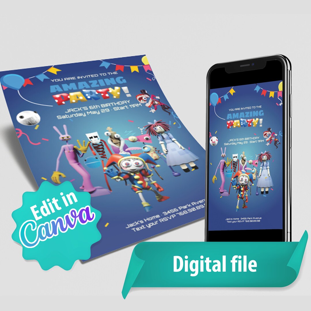 Editable Circus Invitation on Canva the Amazing Digital Circus Theme ...