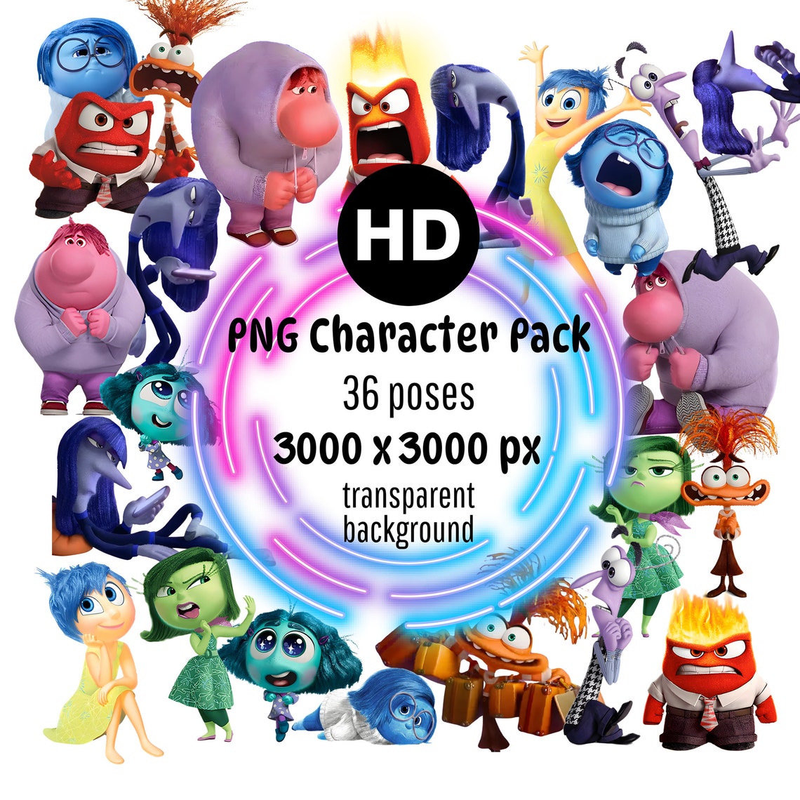 Inside Out 2 PNG Character Clipart: 36 Poses, Transparent Background ...